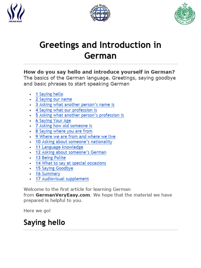 German Greetings and Introductions Guide | PDF