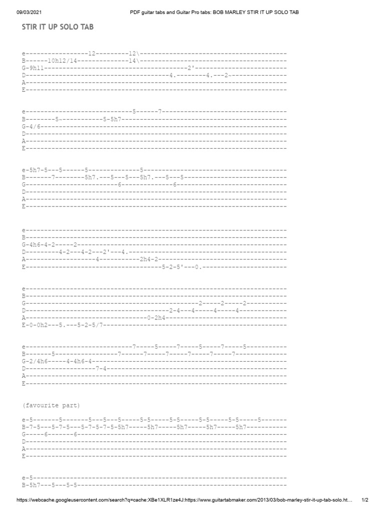 Bob Marley "Stir It Up" Solo Tab | PDF | Bob Marley | Songs Written