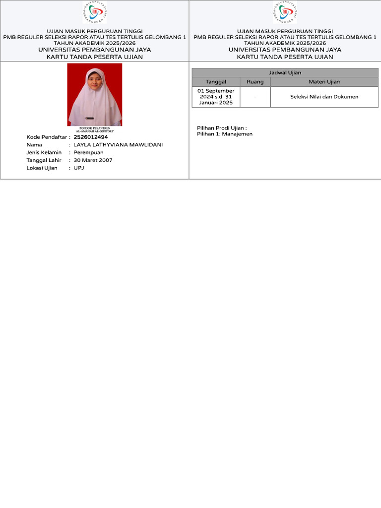 kartu ujian vv | PDF