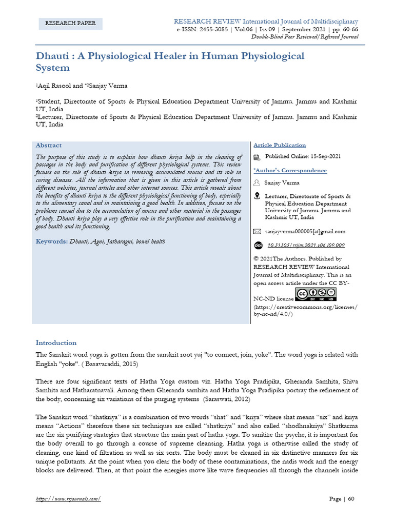 Dhauti: A Physiological Healer in Human Physiological System | PDF ...