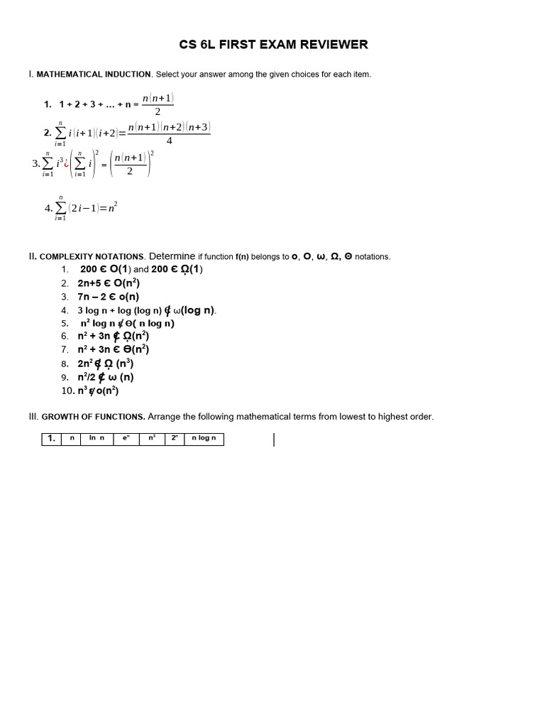 CS6L First Exam Reviewer | PDF | Time Complexity | Algorithms And Data ...