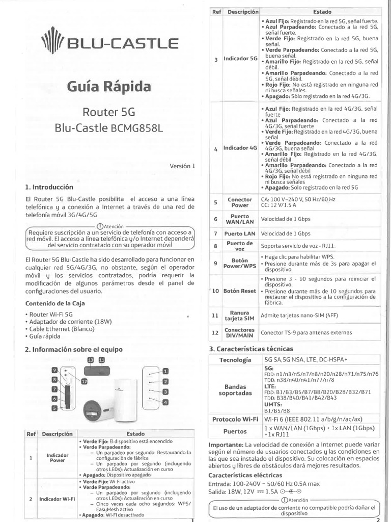 Manual Router 5G Blucastle BCMG858L | PDF | Wifi | Reciclaje