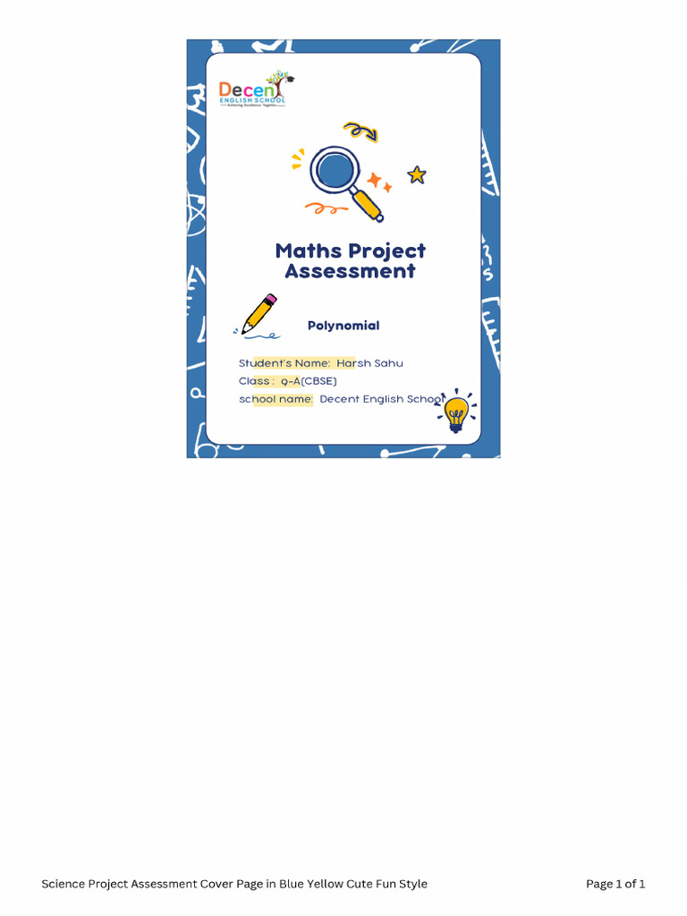 Science Project Assessment Cover Page in Blue Yellow Cute Fun Style | PDF