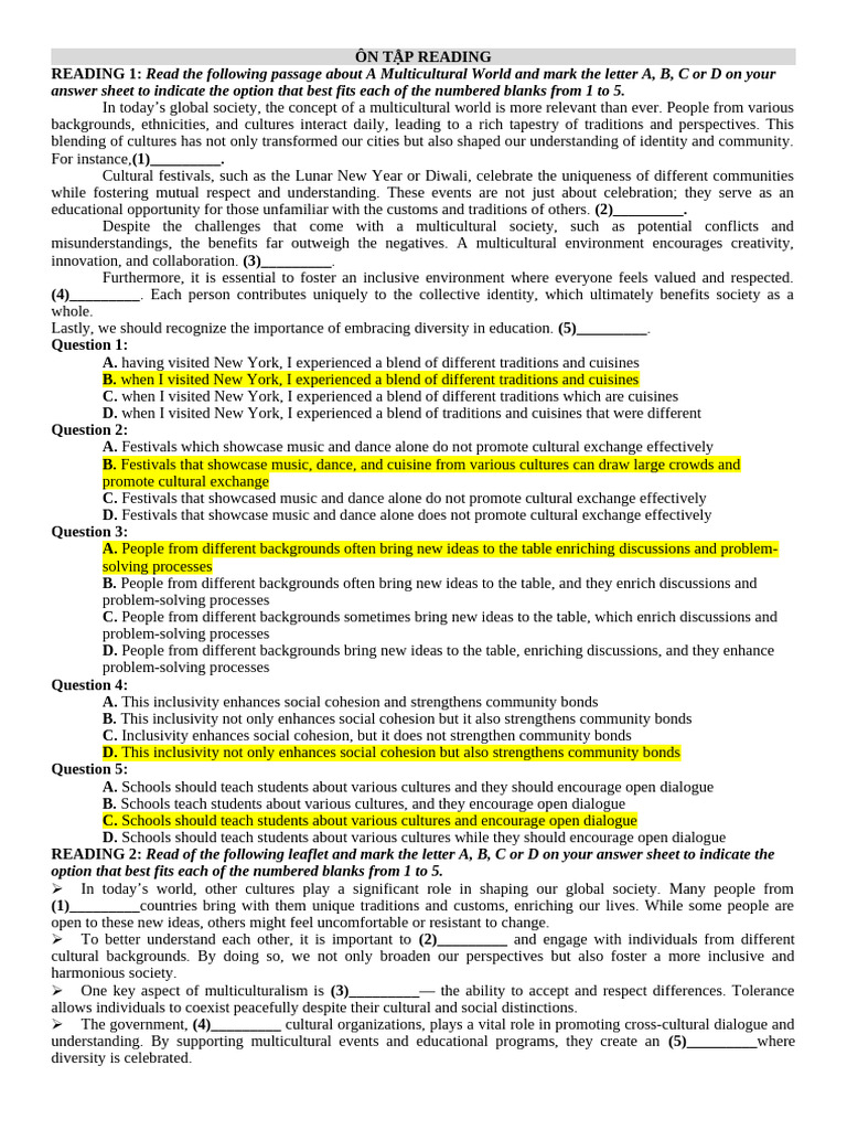 Key - Reading Comprehension | PDF | Multiculturalism | Creativity
