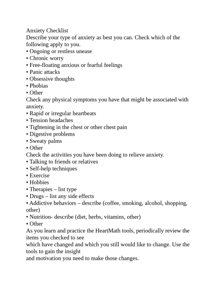 Anxiety Checklist | PDF