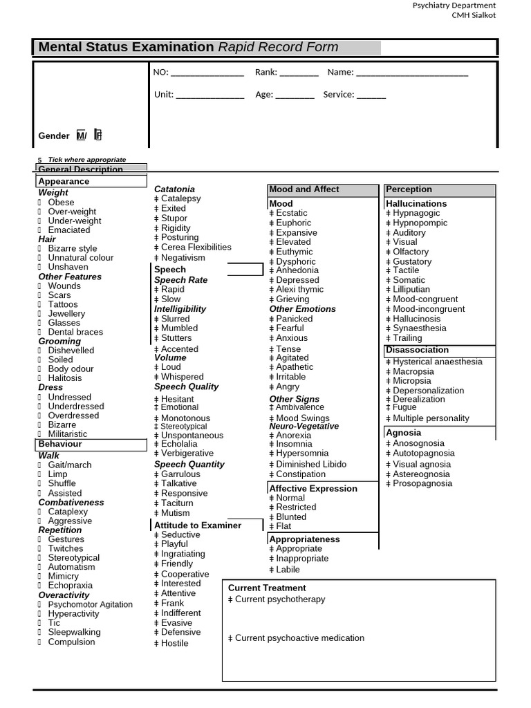 Mental Health Rapid Assessment Form | PDF | Mental Health | Abnormal ...