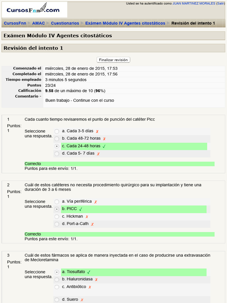 Examen M4 Curso FNN Citostáticos | PDF | Terapia intravenosa | Enfermedades y trastornos