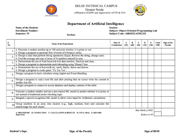 OOPs Assesment Sheet | PDF
