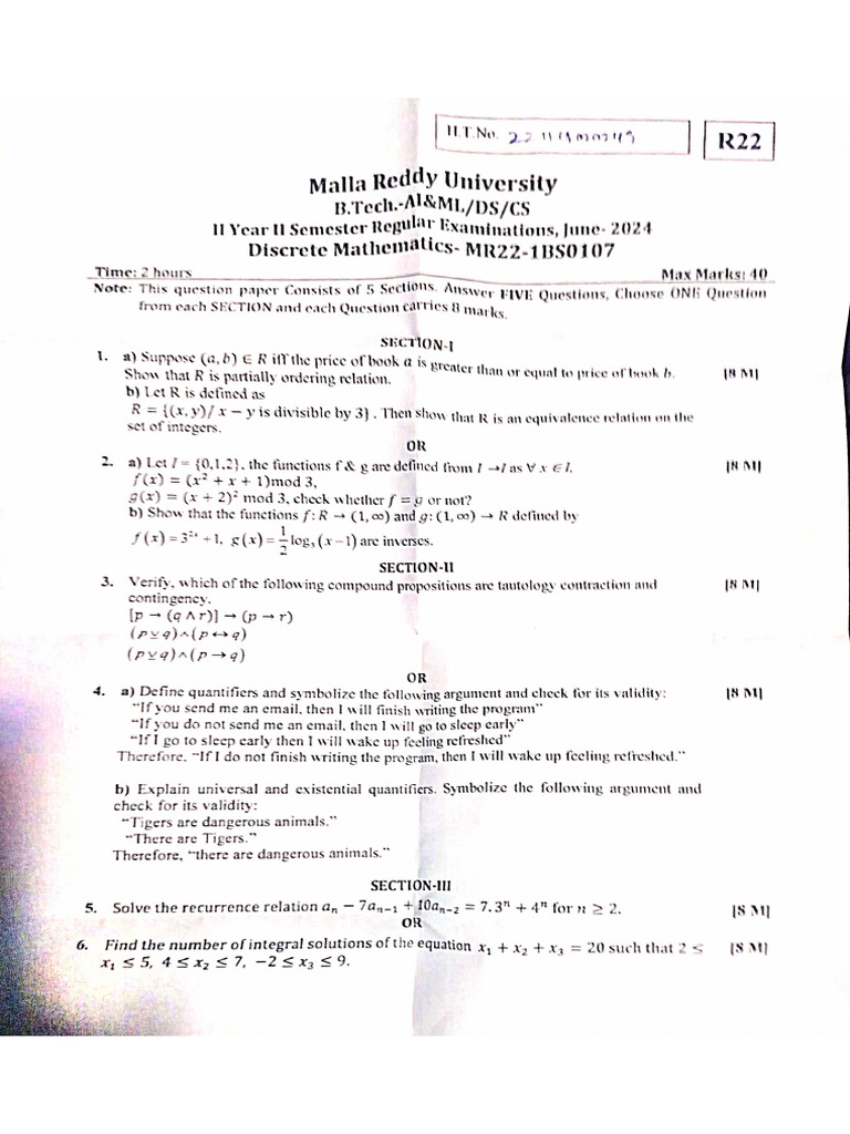DM Question Paper | PDF
