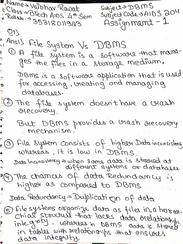 VR DBMS Assignment - 1 | PDF