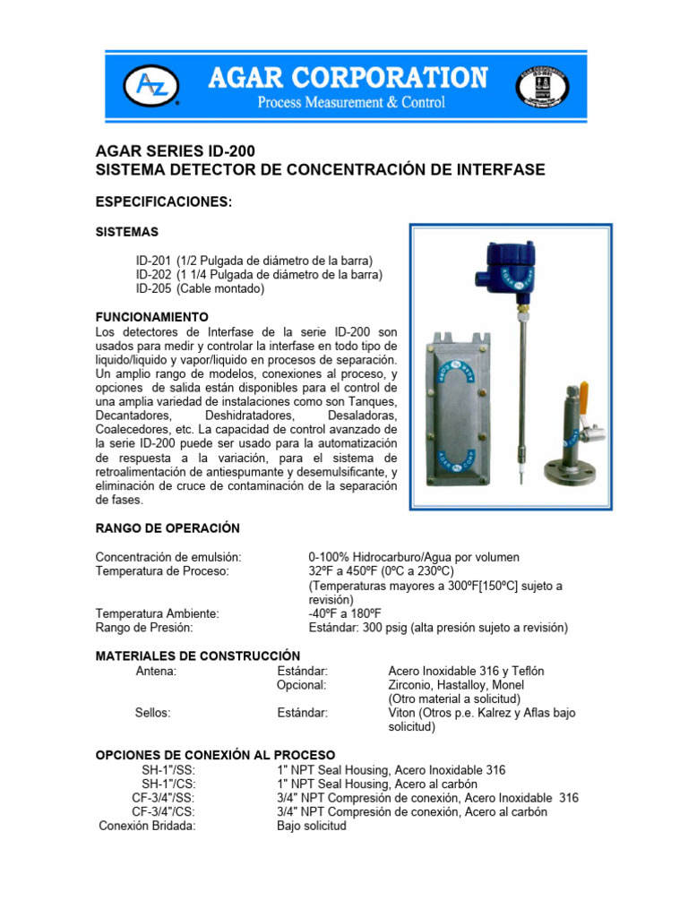 Detectores de Interfase ID-200 | PDF | Acero | Materiales