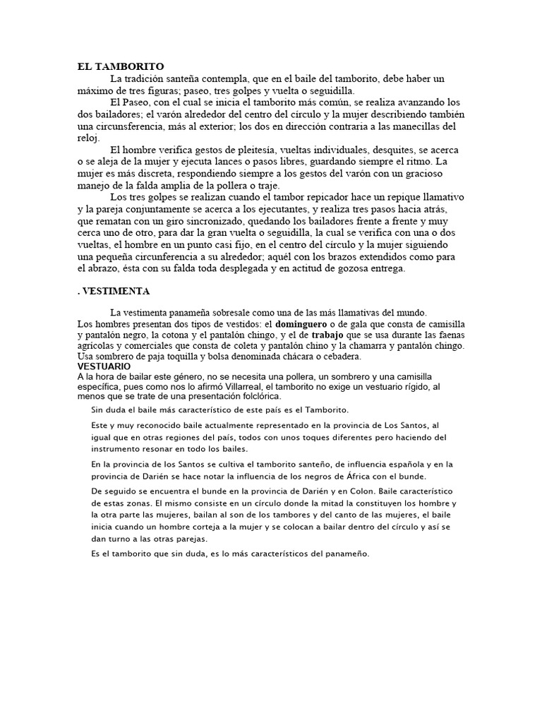 Vestimenta del Tamborito Panameño | PDF