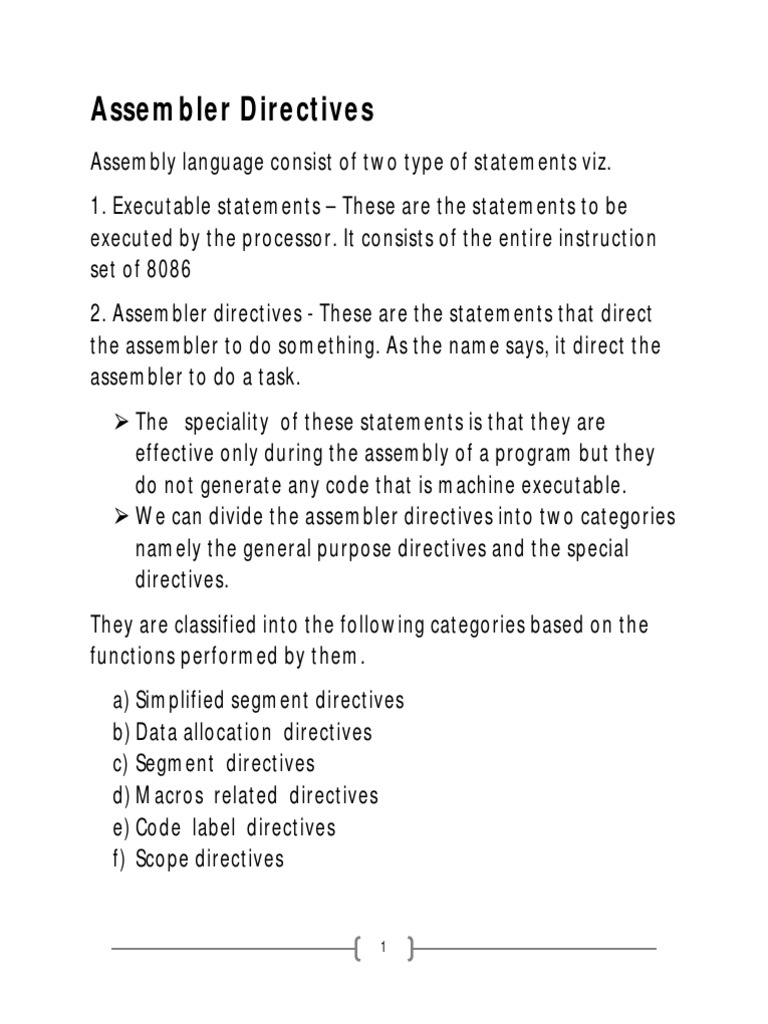 Notes Assembler Directives Assembly Language String Computer Science 