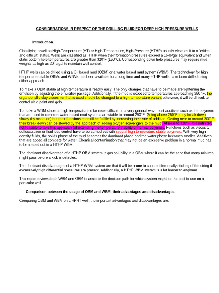 Considerations For HTHP Fluids | PDF | Pressure | Gases