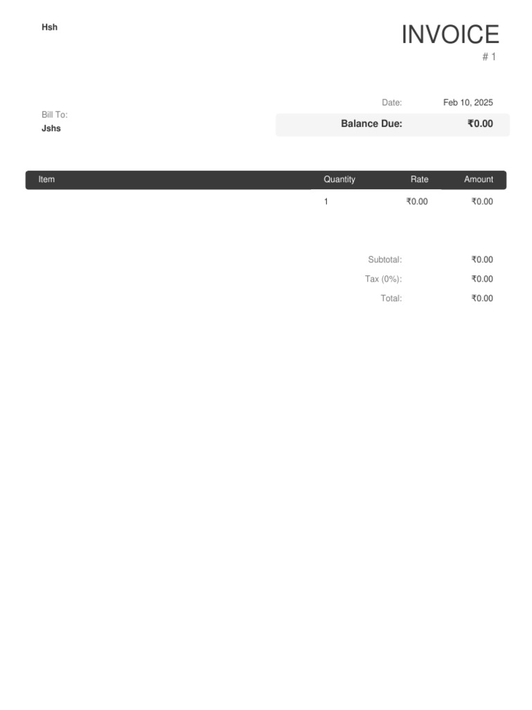 Invoice #1 - Zero Balance Due | PDF