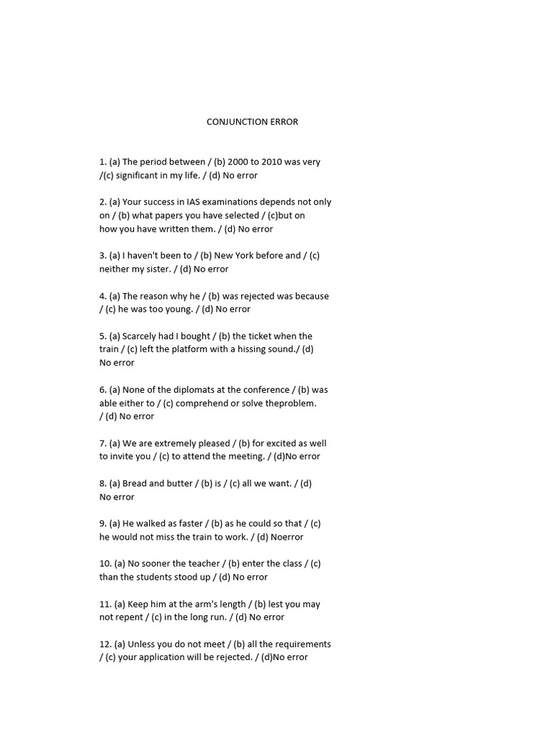 Conjunction Errors | PDF | Grammar | Syntax