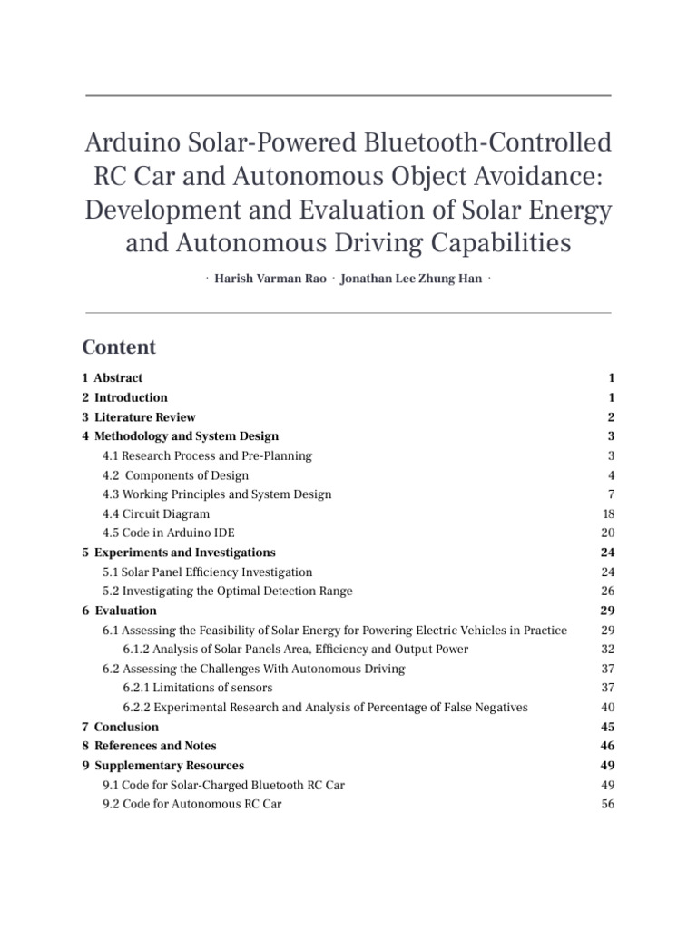 Solar Bluetooth RC Car with Autonomy | PDF | Electric Motor ...