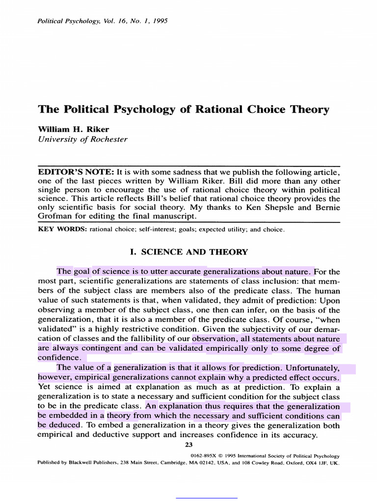 Riker - Rational Choice | PDF | Theory | Utility