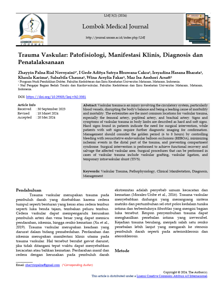 Trauma Vaskular: Patofisiologi, Manifestasi Klinis, Diagnosis Dan Penatalaksanaan | PDF