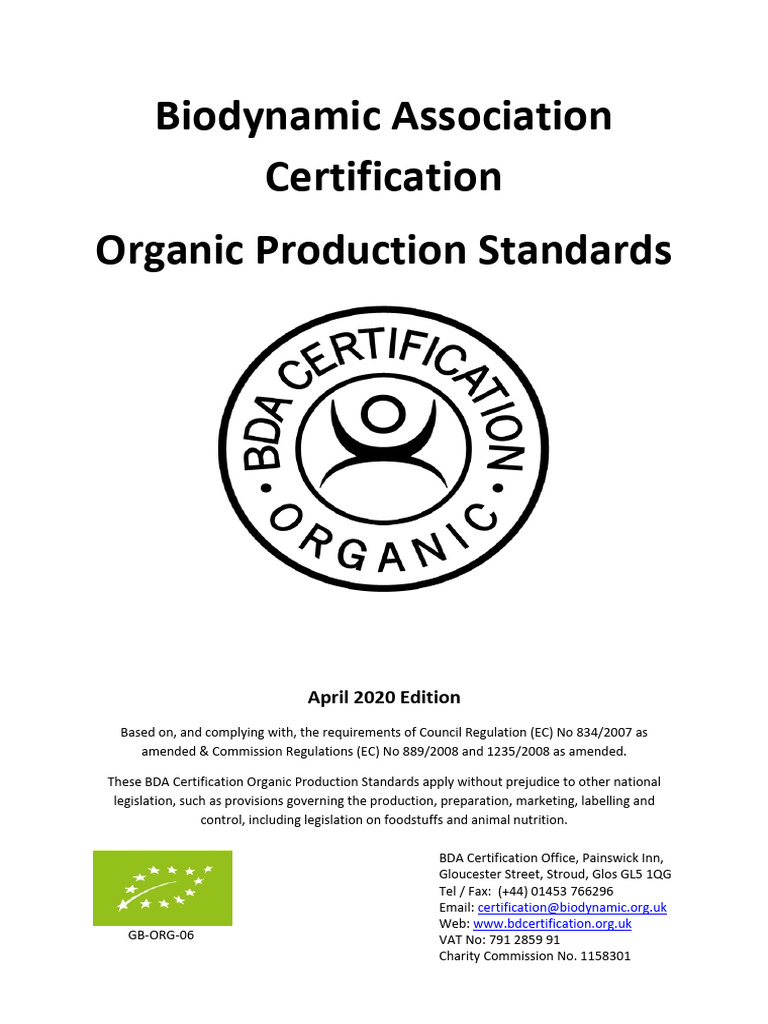 BDA-Cert-Organic-Production-Standards-March-2020 | PDF | Soil | Organic Farming