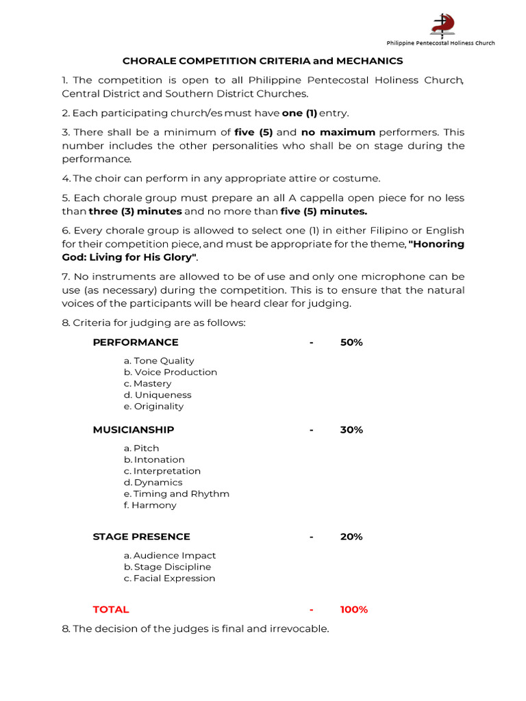 Chorale Competition Criteria and Mechanics | PDF