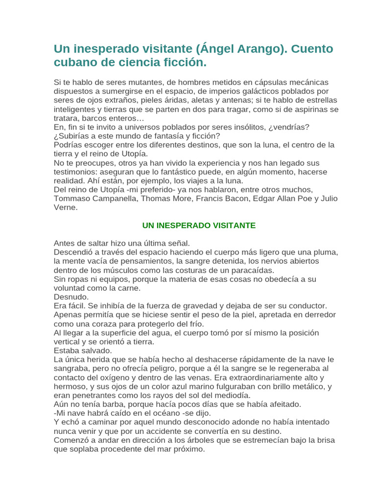 Cuento de ciencia ficción cubano: "Un inesperado visitante" | PDF | Amor