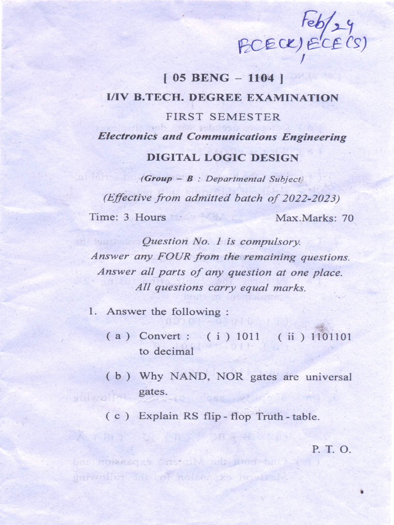Digital Logic Design W.E.F 2022-23 | PDF