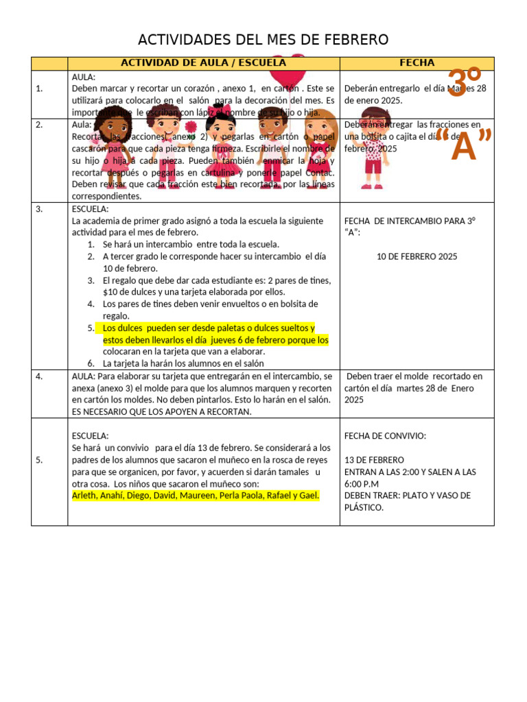 Actividades Del Mes de Febrero | PDF