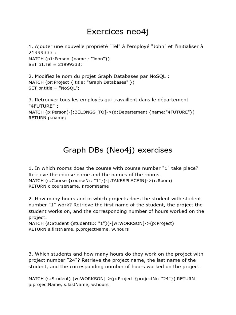 Neo4j Exercises for Database Queries | PDF
