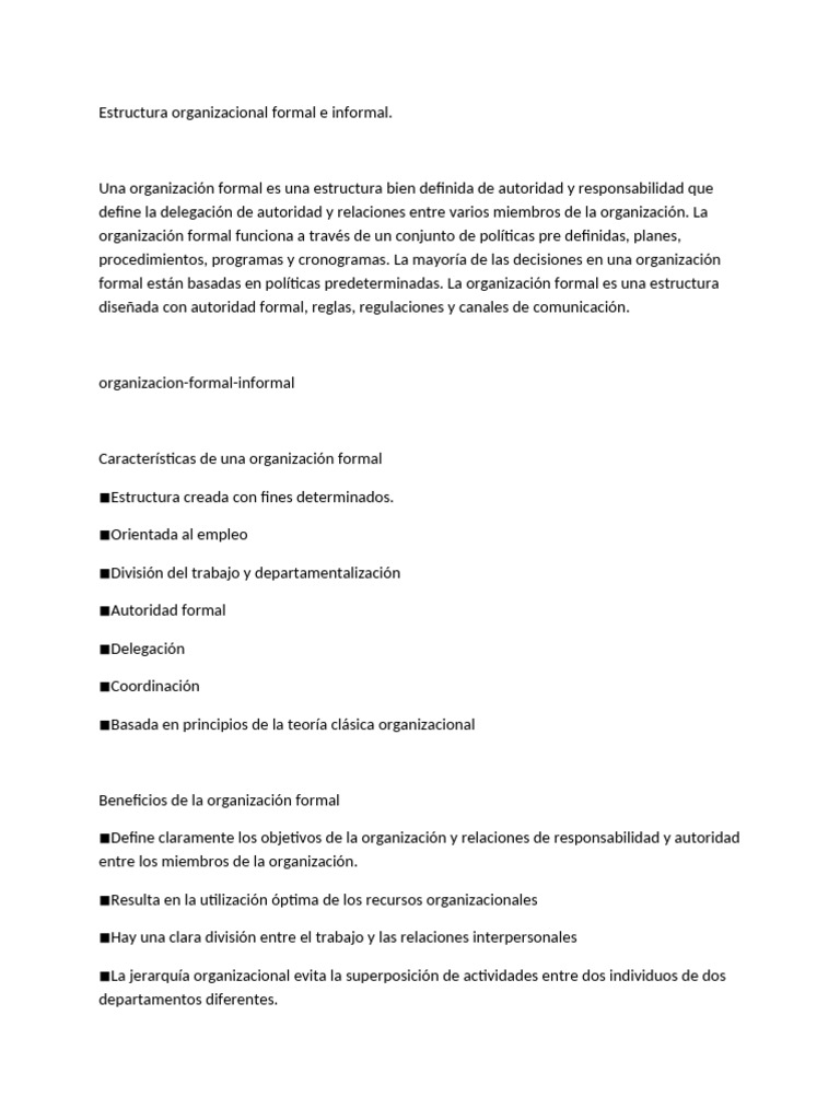 Estructura Formal e Informal en Organizaciones | PDF | Comportamiento ...