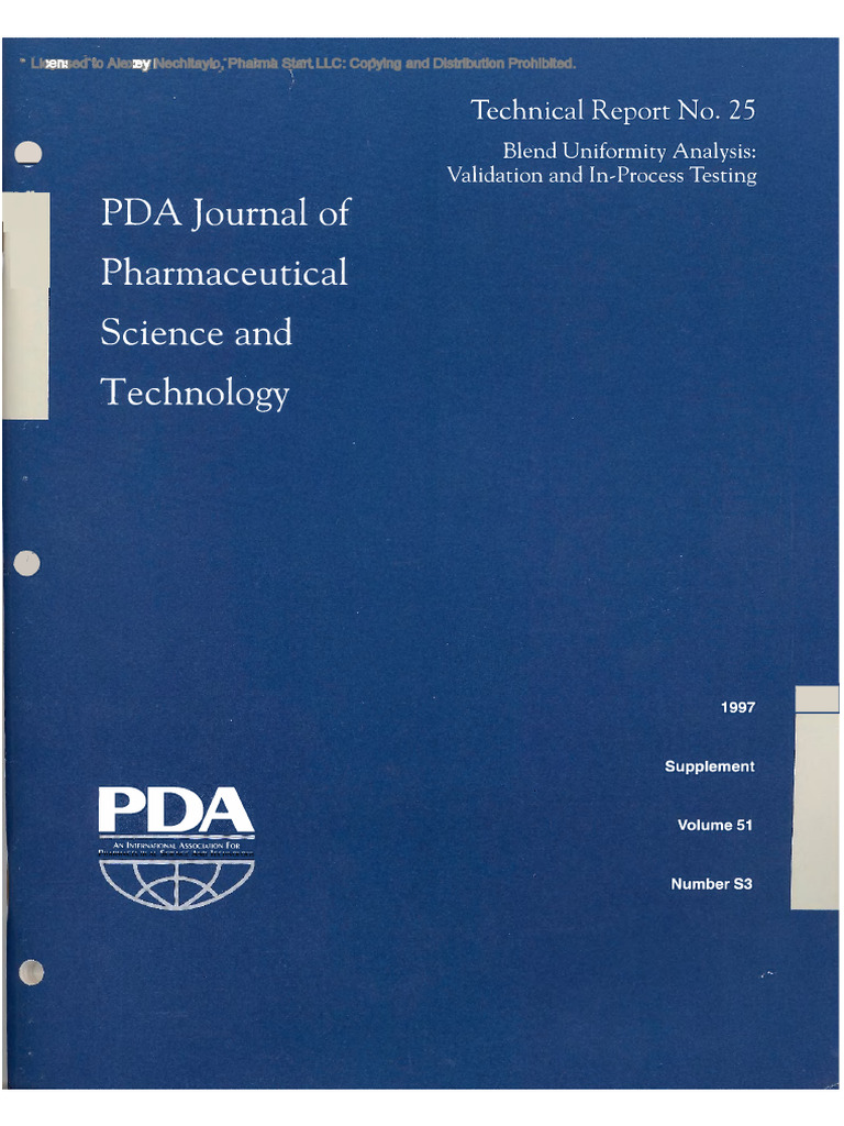 PDA TR25 Blend Uniformity Analysis Validation and In-Process Testing ...