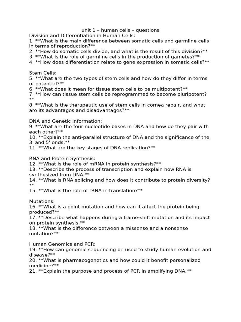 Human Cells: Division, Stem Cells, DNA | PDF | Directionality ...