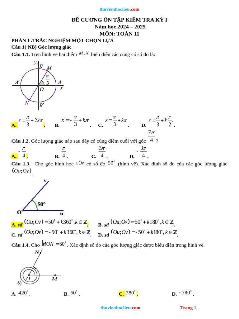 De Cuong On Tap HK1 Toan 11 KNTT Nam 24 25 | PDF
