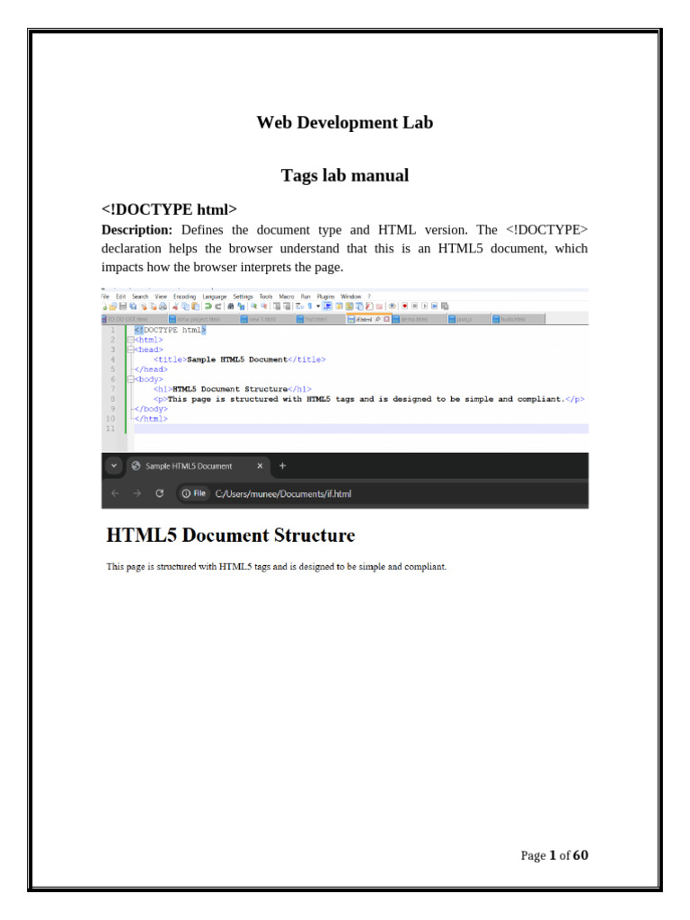 Detailed HTML Tags Lab Manual | PDF | Html Element | Html