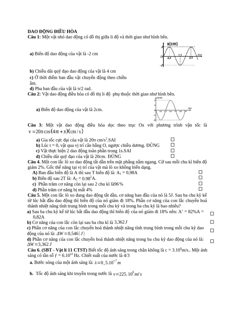 ôn tập vl 11 hk 1 HS mới | PDF