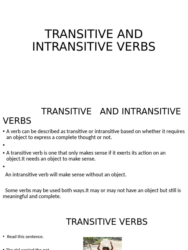 Transitive and Intransitive Verbs | PDF | Verb | Object (Grammar)