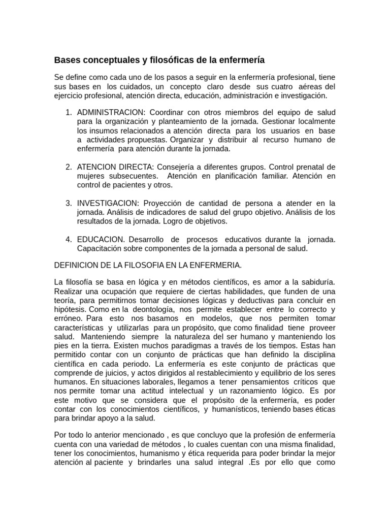 Bases Conceptuales y Filosóficas de La Enfermería | PDF | Enfermería
