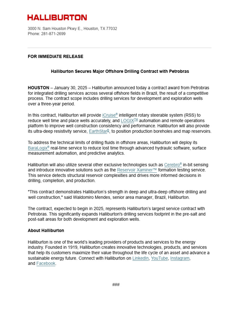 Halliburton Secures Major Offshore Drilling Contract With Petrobras ...
