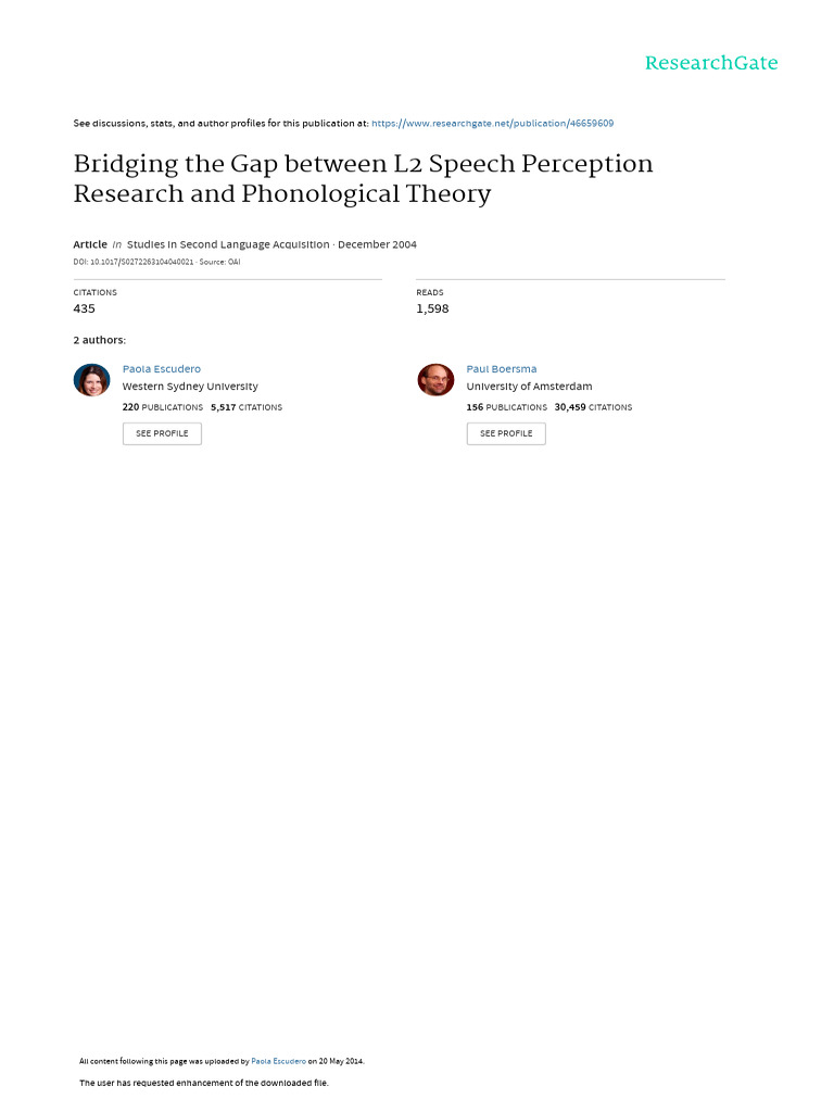 BRIDGING THE GAP BETWEEN L2 Speech Perception reasearch and phonological theory | PDF | Second ...