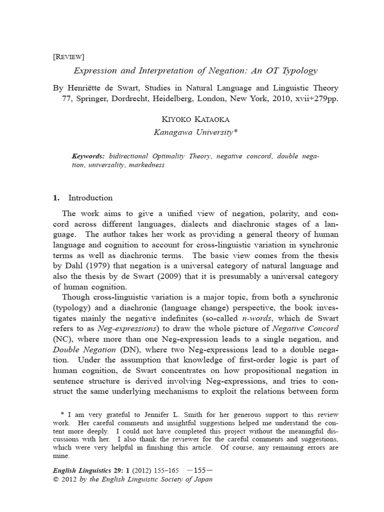 Expression and Interpretation of Negation An OT Typology | PDF ...