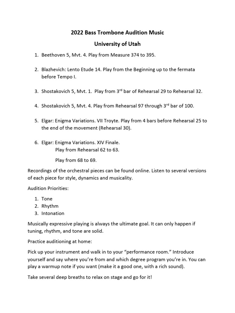 Bass Trombone Auditions Fall 2022 | PDF | Tempo | Compositions For Symphony Orchestra