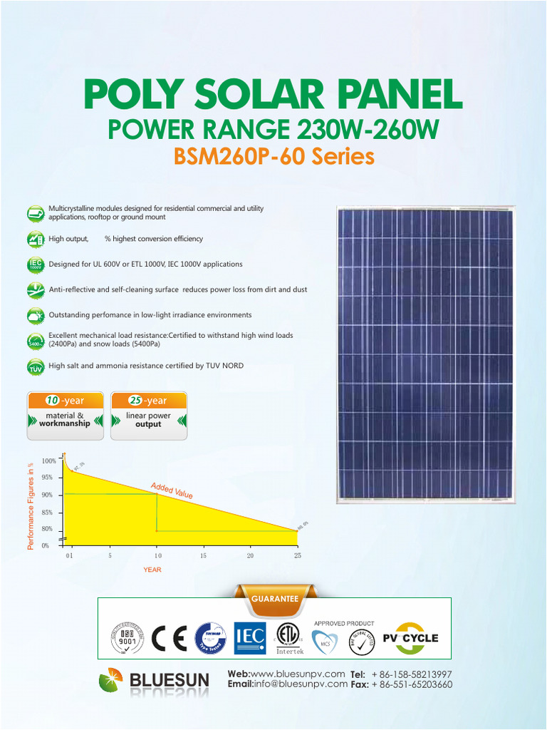 230W-260W Poly Solar Panel Specs | PDF | Solar Panel | Solar Cell