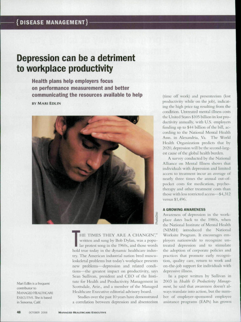Depression can be a detriment to workplace productivity | PDF | Mental ...