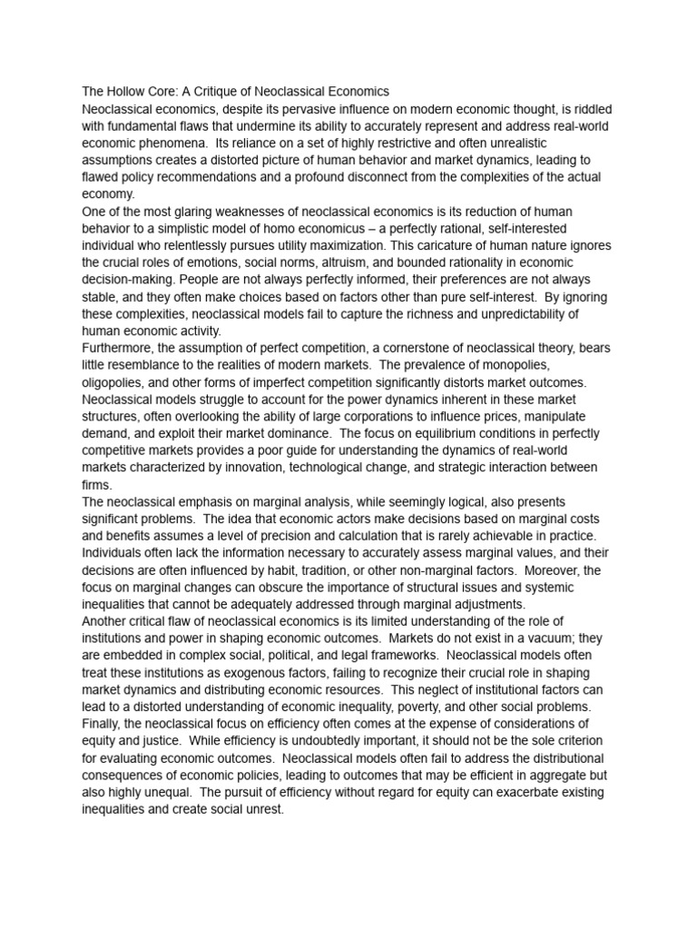 The Hollow Core - A Critique of Neoclassical Economics-1 | PDF ...