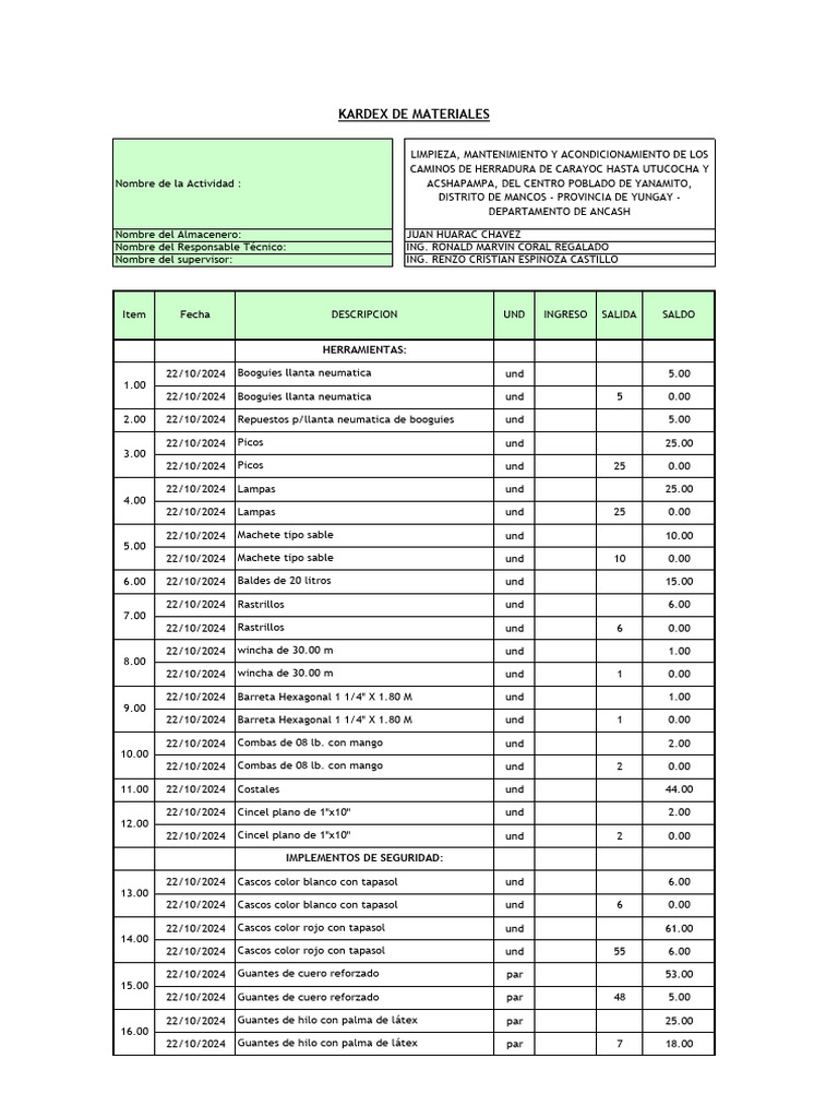 Kardex de Materiales y Herramientas | PDF