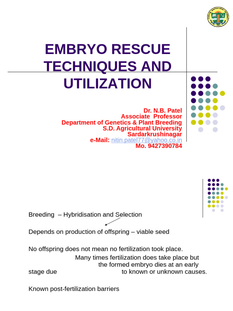 Embryo Rescue Techniques and Utilization | PDF | Embryo | Seed