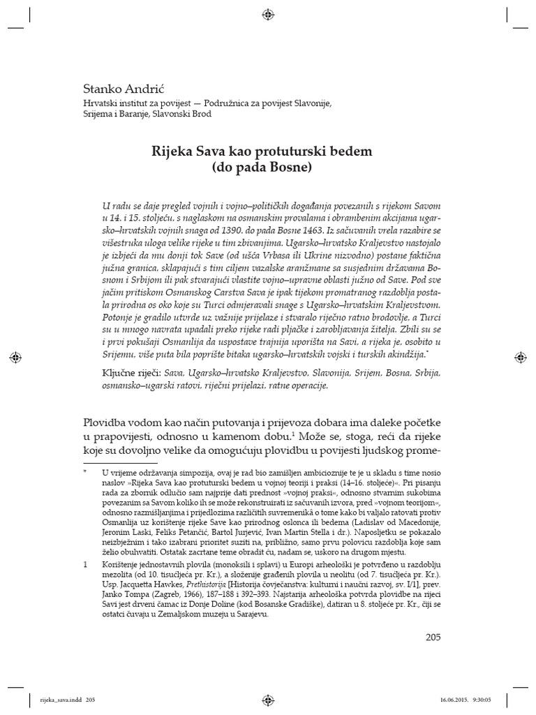 Rijeka Sava Kao Protuturski Bedem Do Pad | PDF