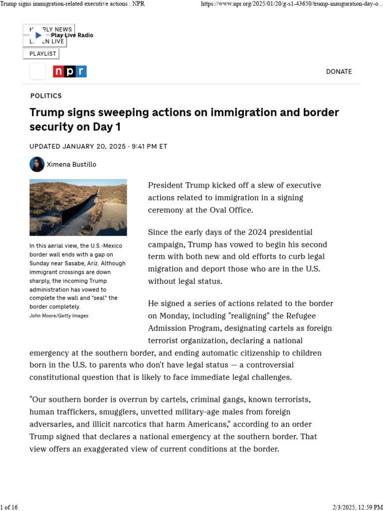 Trump Signs Immigration Executive Actions | PDF | Right Of Asylum | Crimes