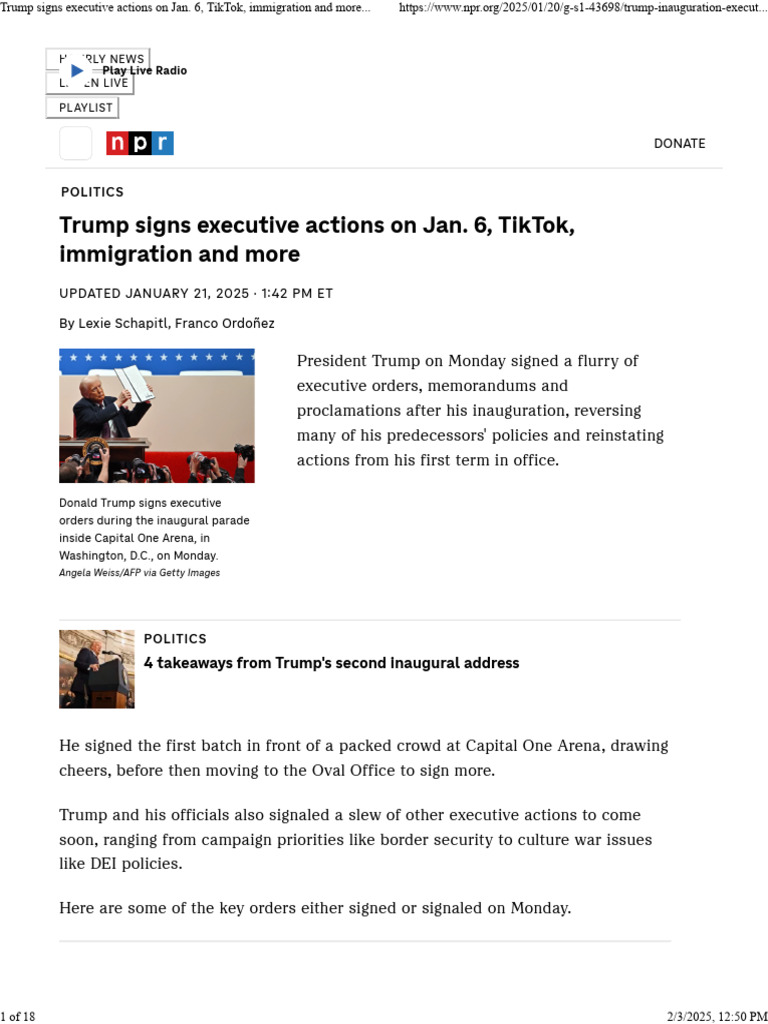 Trump Signs Key Executive Orders Post-Inauguration | PDF | Donald Trump ...