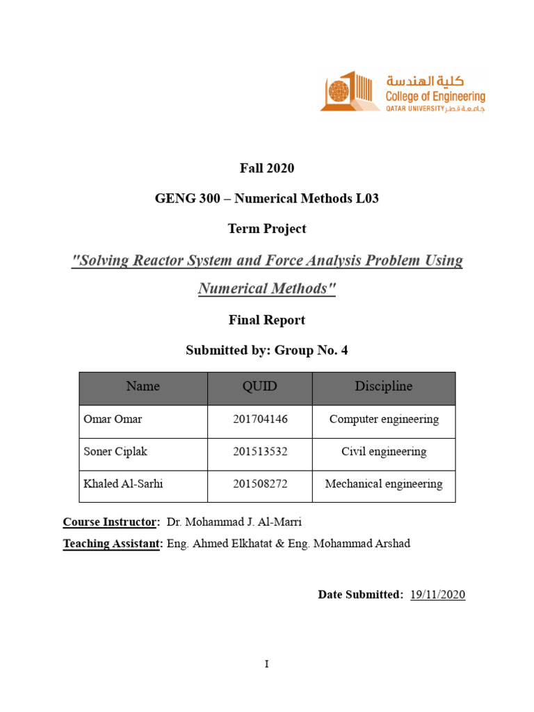 Numerical Final Project-Group 4-Fall 2020 | PDF | Matrix (Mathematics) | Numerical Analysis